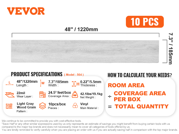 VEVOR Interlocking Vinyl Floor Tiles 1220 X 185 mm, 10 Tiles 5.5mm ...