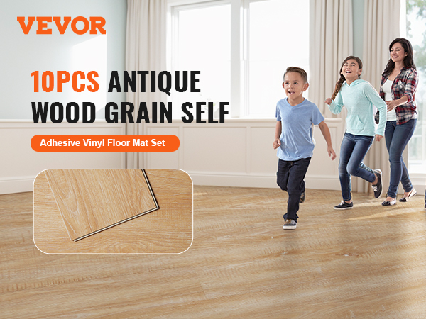 VEVOR Interlocking Vinyl Floor Tiles 48 x 7.3 inch, 10 Tiles 5.5mm ...