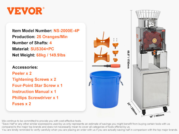 VEVOR Commercial Orange Juicer, 120W Automatic Feeding Juice Extractor ...