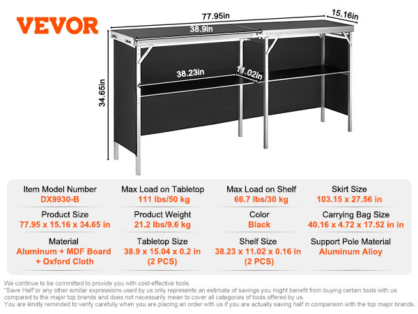 VEVOR Portable Tradeshow Podium Table, 77.95" x 15.16" x 34.65 ...