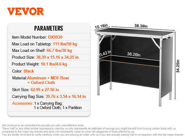 VEVOR Portable Tradeshow Podium Table, 38.39" x 15.16" x 34.25 ...
