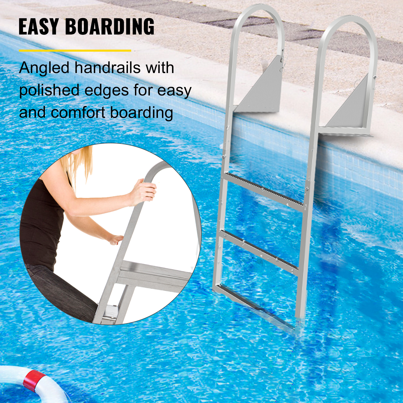 VEVOR Dock Ladders Flip Up, Dock Ladder with Rubber Mat, Swim Ladder ...