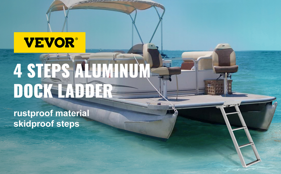 VEVOR 4 Steps Aluminum Dock Ladder, Boat Dock Ladder, 14-Inch Wide Step ...