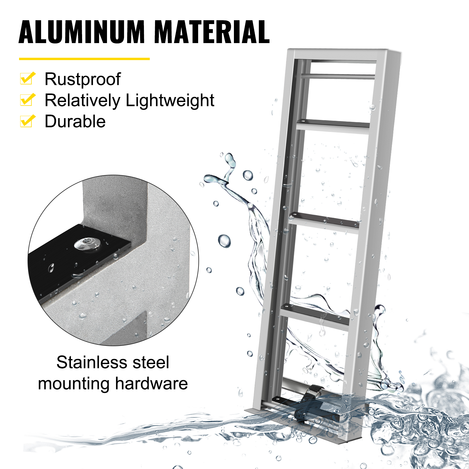 VEVOR 4 Steps Aluminum Dock Ladder, Boat Dock Ladder, 14-Inch Wide Step ...