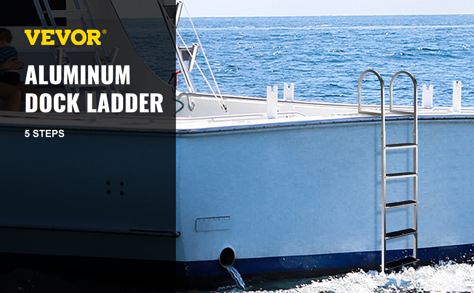 Vevor Aluminum Dock Ladder Boat Ladder 5-step 330lbs Capacity Fixed ...