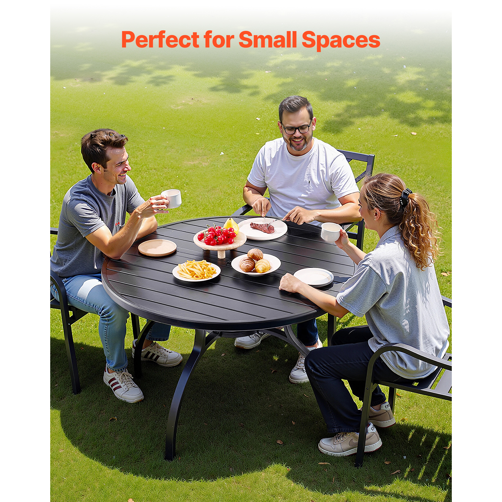 Mophorn Outdoor Patio Dining Table, 120cm Round Metal Steel Slat Design ...