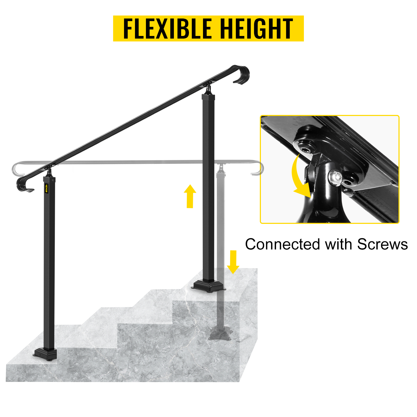 VEVOR Handrails for Outdoor Steps, Fit 3-5 Steps Outdoor Stair Railing ...