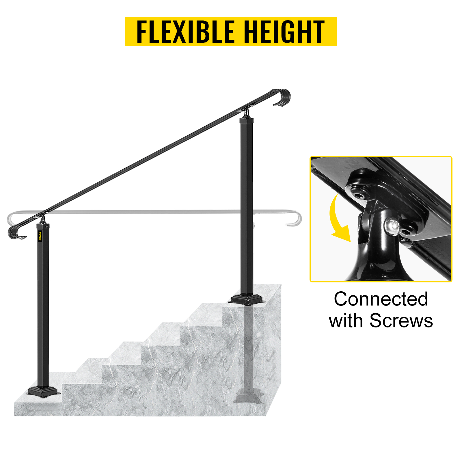 VEVOR Wrought Iron Handrail, Fit 6 or 8 Steps Outdoor Stair Railing ...