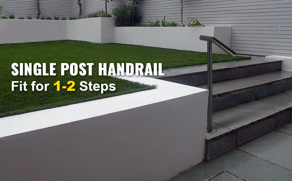 Mophorn Round Metal Handrail, 2 Steps, Outdoor Stair Railing 18L x 38H ...