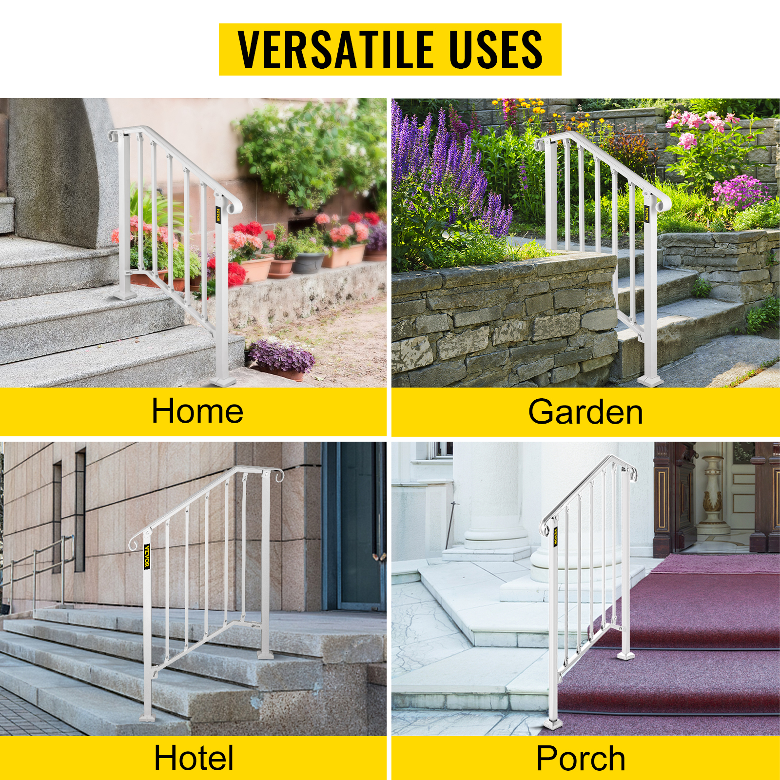 Vevor Handrail Picket #2 Railing Fits 2 Or 3 Steps White Villa Coating ...