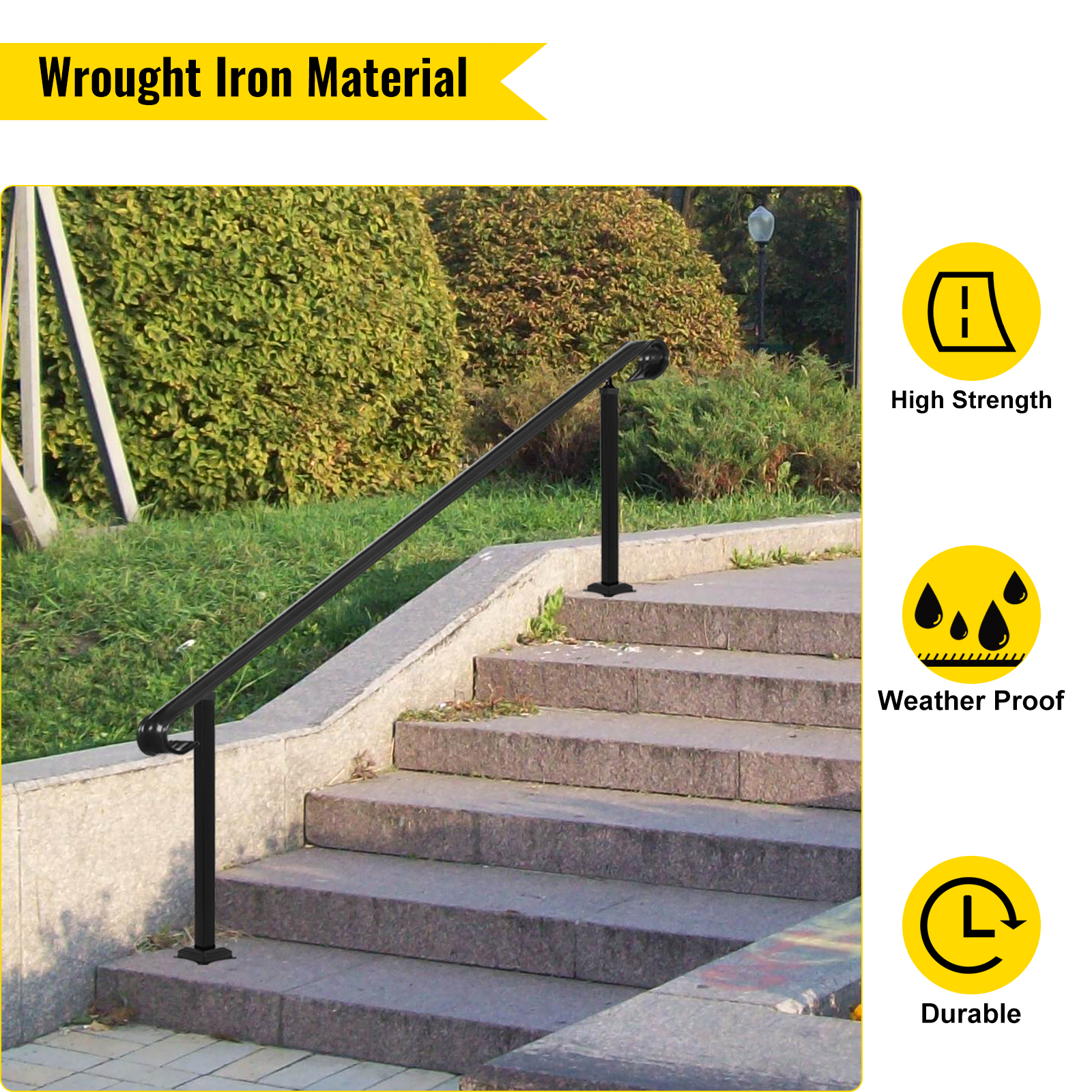 Vevor Wrought Iron Handrail Stair Railing Fit 4 To 6 Steps Adjustable ...