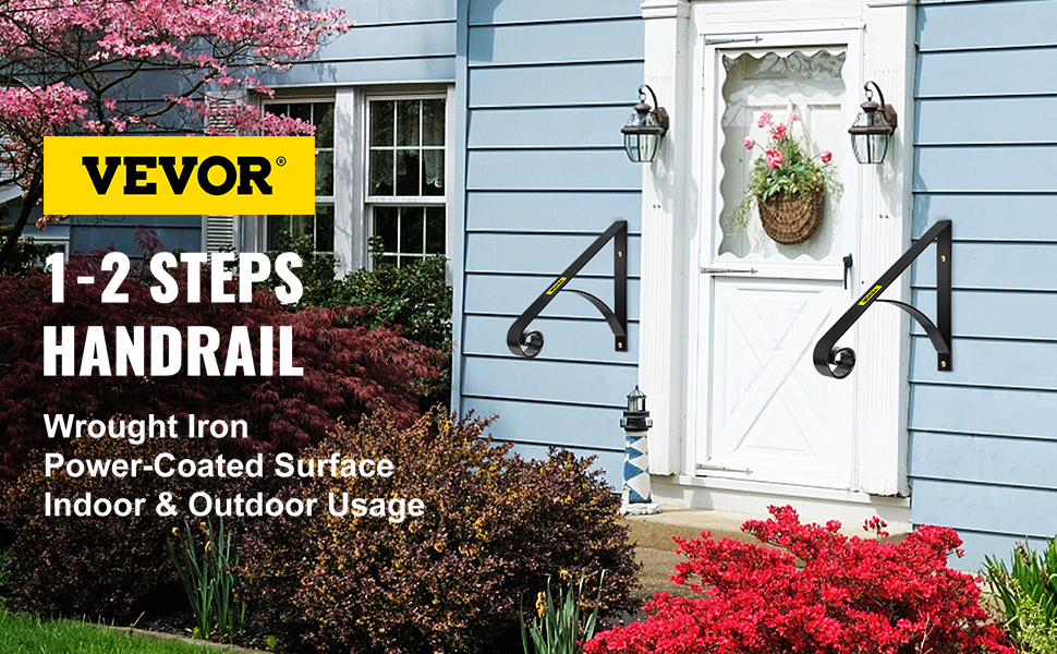 VEVOR Single Step Handrails, Wall Mounted Metal Wrought Iron Short Hand ...