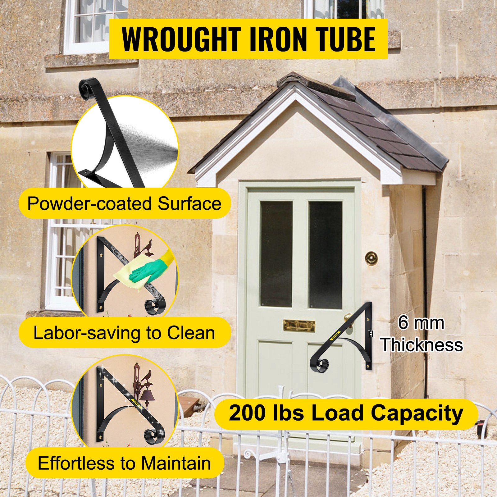 VEVOR Single Step Handrails, Wall Mounted Metal Wrought Iron Short Hand ...