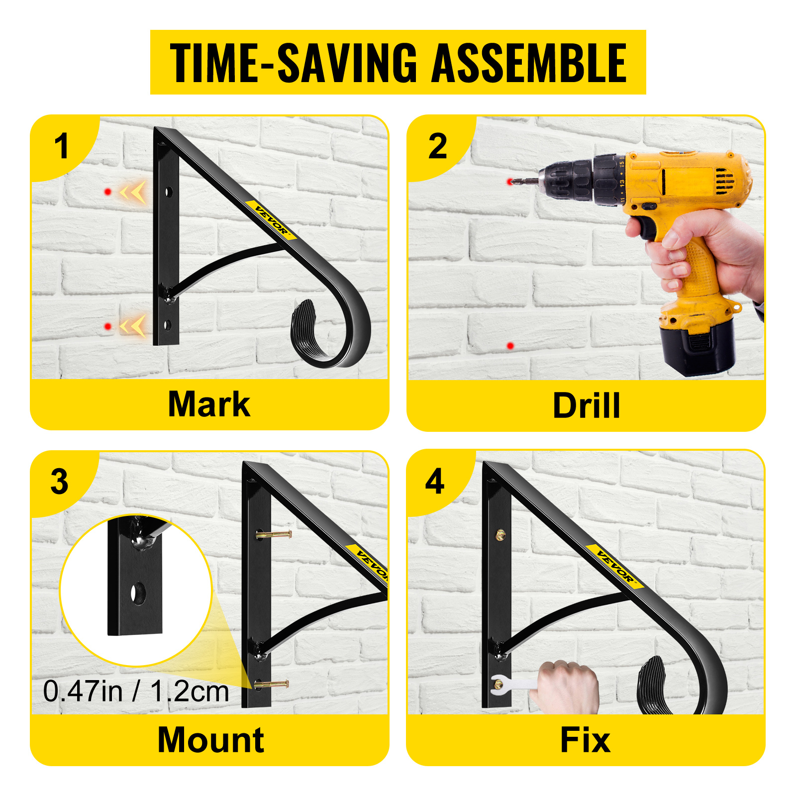 VEVOR Wrought Iron Handrail, 61.7lbs Load Iron Stair Railing, 1 or 2 ...