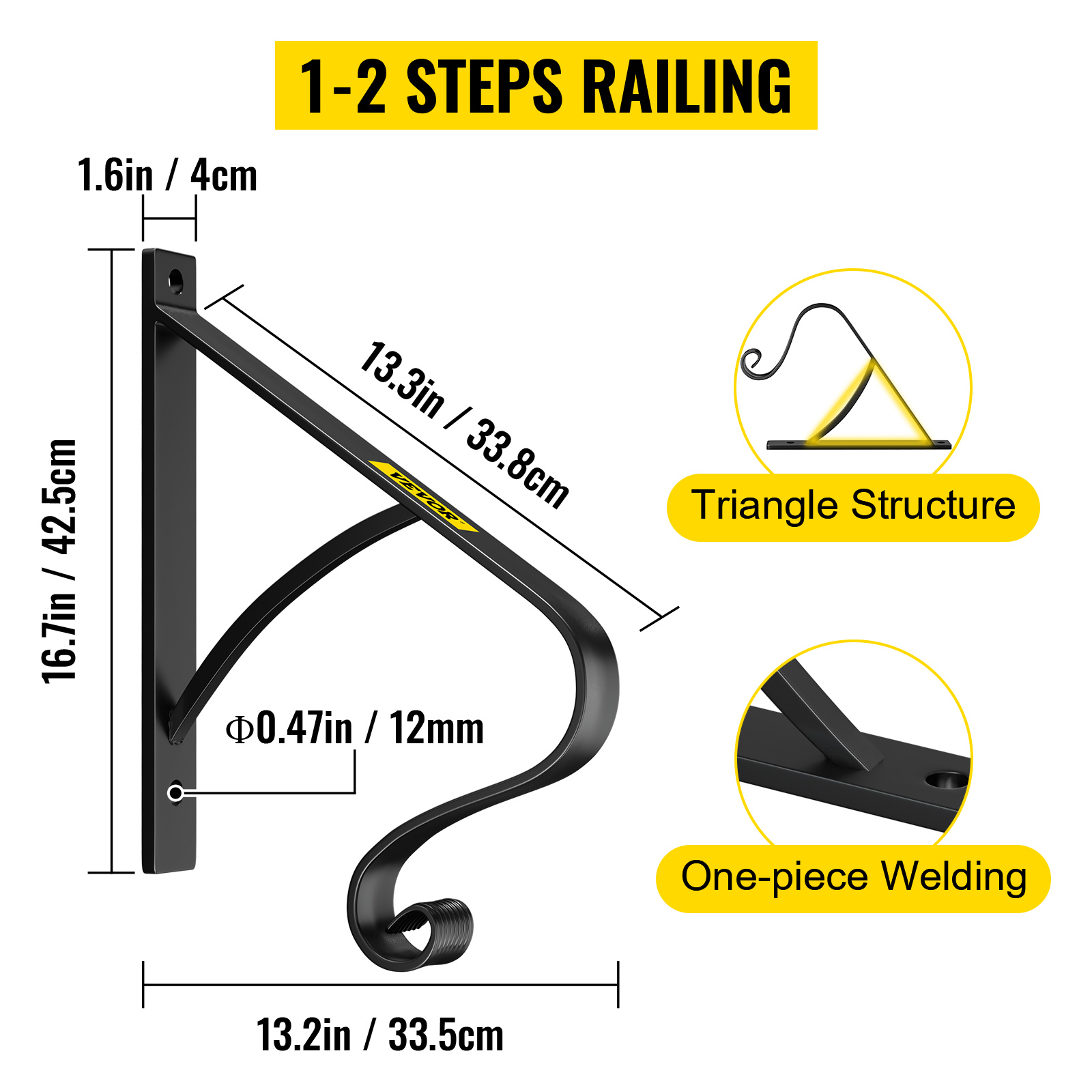 VEVOR Handrails for Outdoor Steps Black Wrought Iron Handrail 50lbs ...