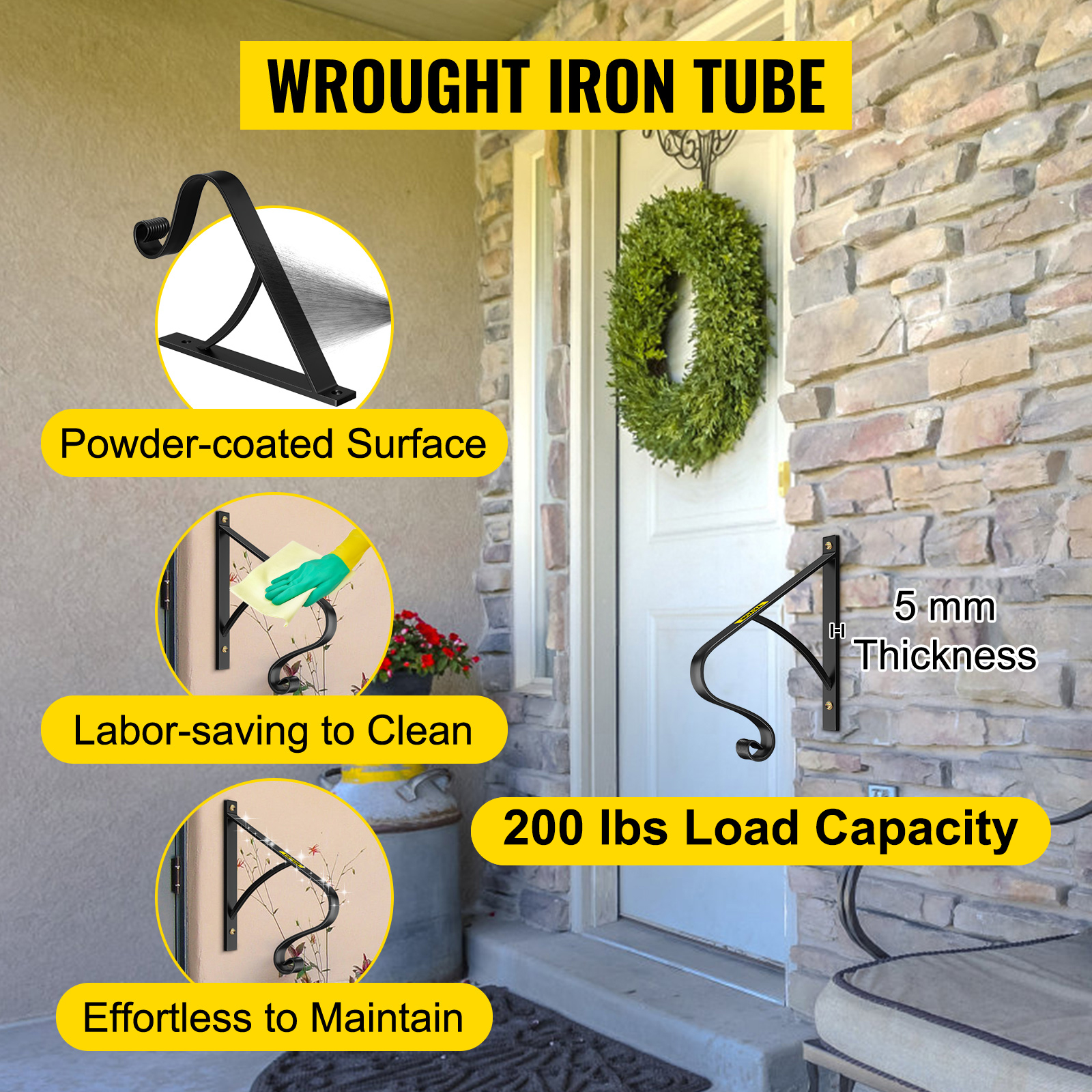 VEVOR Handrails for Outdoor Steps Black Wrought Iron Handrail 50lbs ...