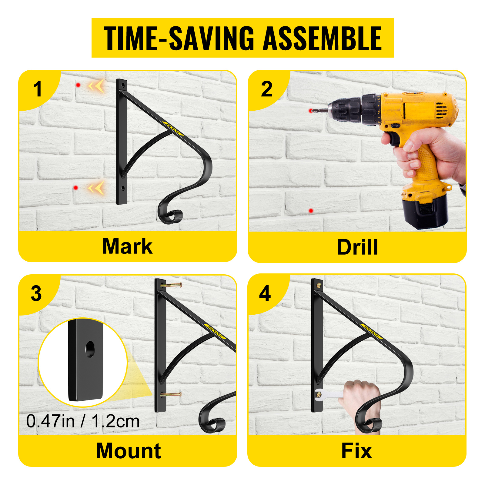 VEVOR Wrought Iron Handrail Wall Mounted Hand Railing, Black | VEVOR US