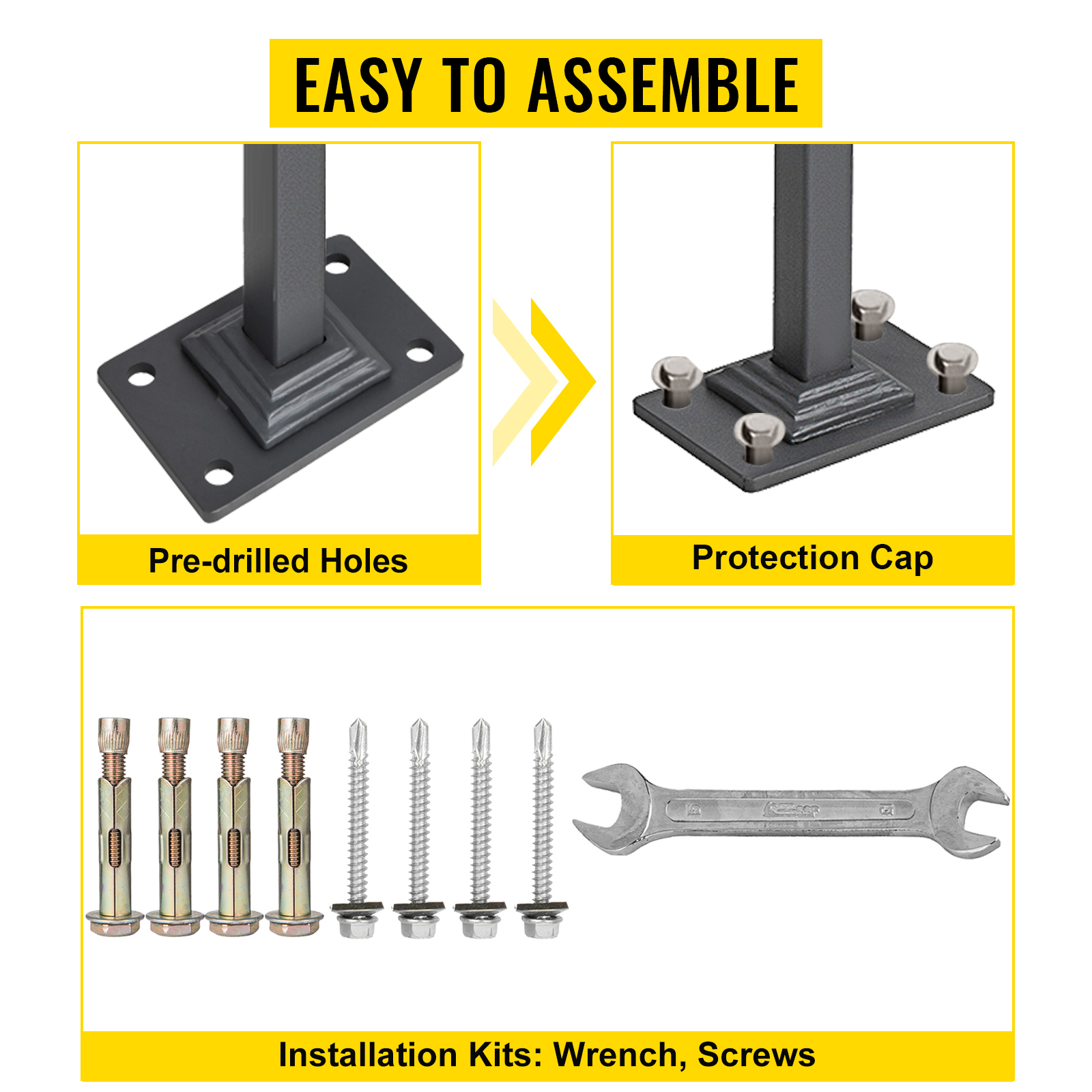 Mophorn Dark Gray Single Post Handrail for 1 or 2 Steps Wrought Iron ...