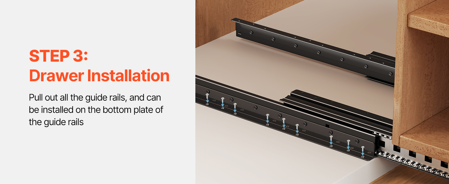 VEVOR Undermount Drawer Slides 16 inch Under Stair Cabinet Rails 260 LB ...