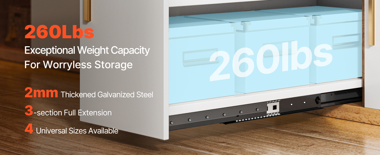 VEVOR Undermount Drawer Slides 40 inch Under Stair Cabinet Rails 260 LB ...