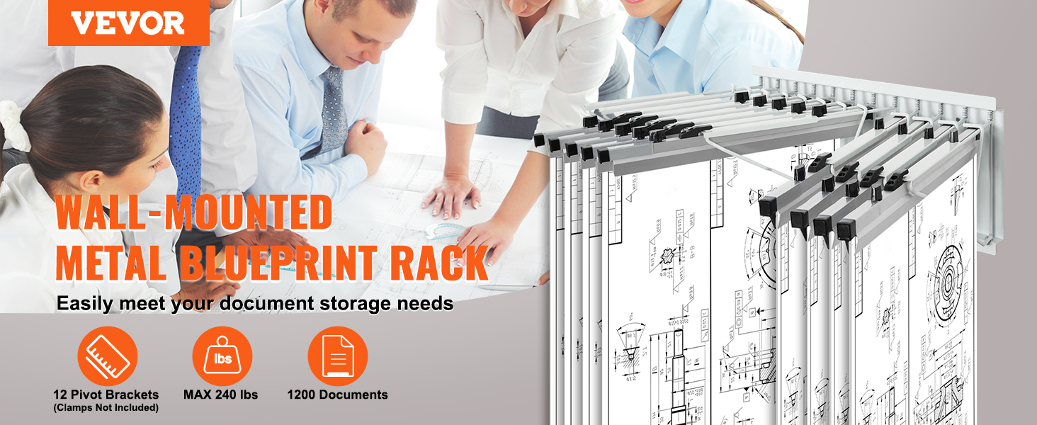 VEVOR Wall Mount Blueprint Storage Rack Blueprint Hållare med 12 ...