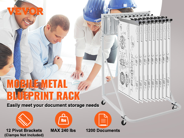 VEVOR VEVOR Mobile Blueprint Storage Rack Plan Holder con 12 soportes ...