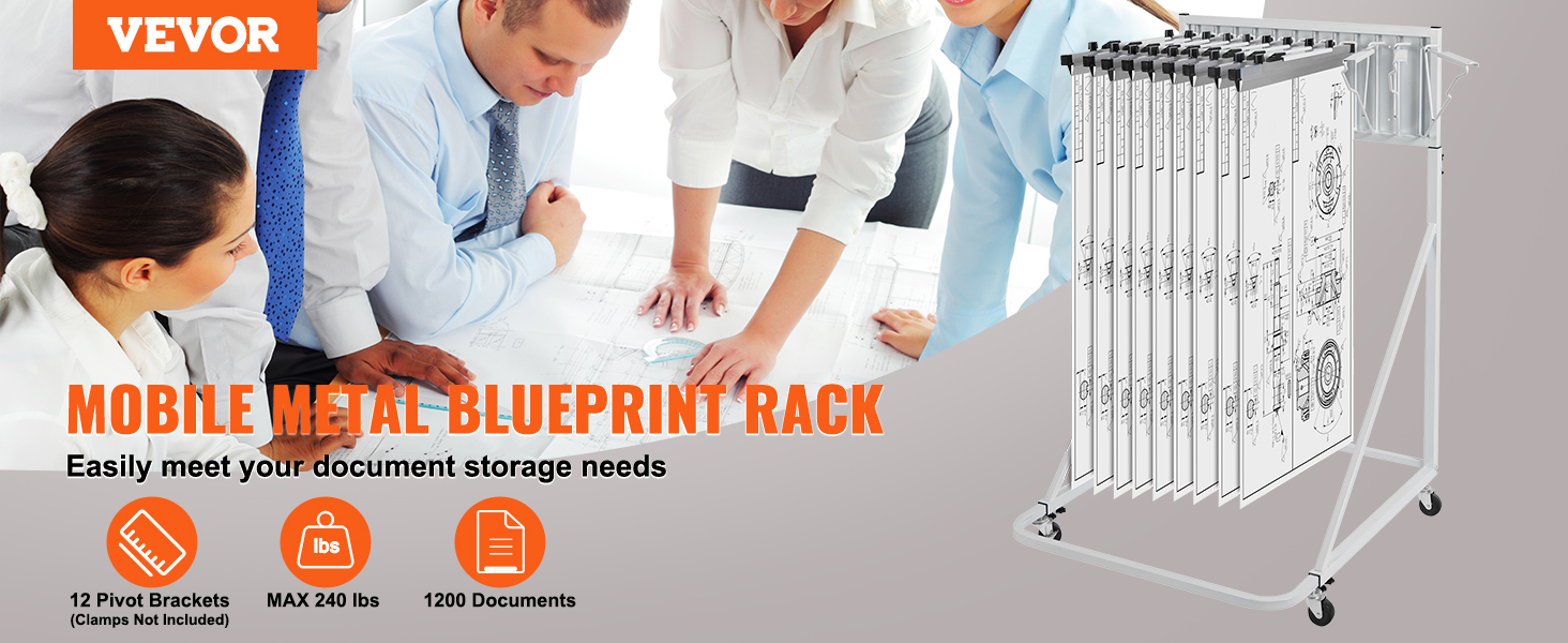 VEVOR VEVOR Mobile Blueprint Storage Rack Plan Holder con 12 soportes ...