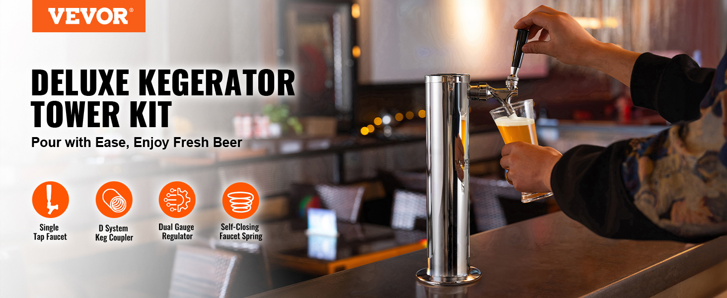 VEVOR Kegerator Tower Kit, Single Tap Beer Conversion Kit, Stainless ...