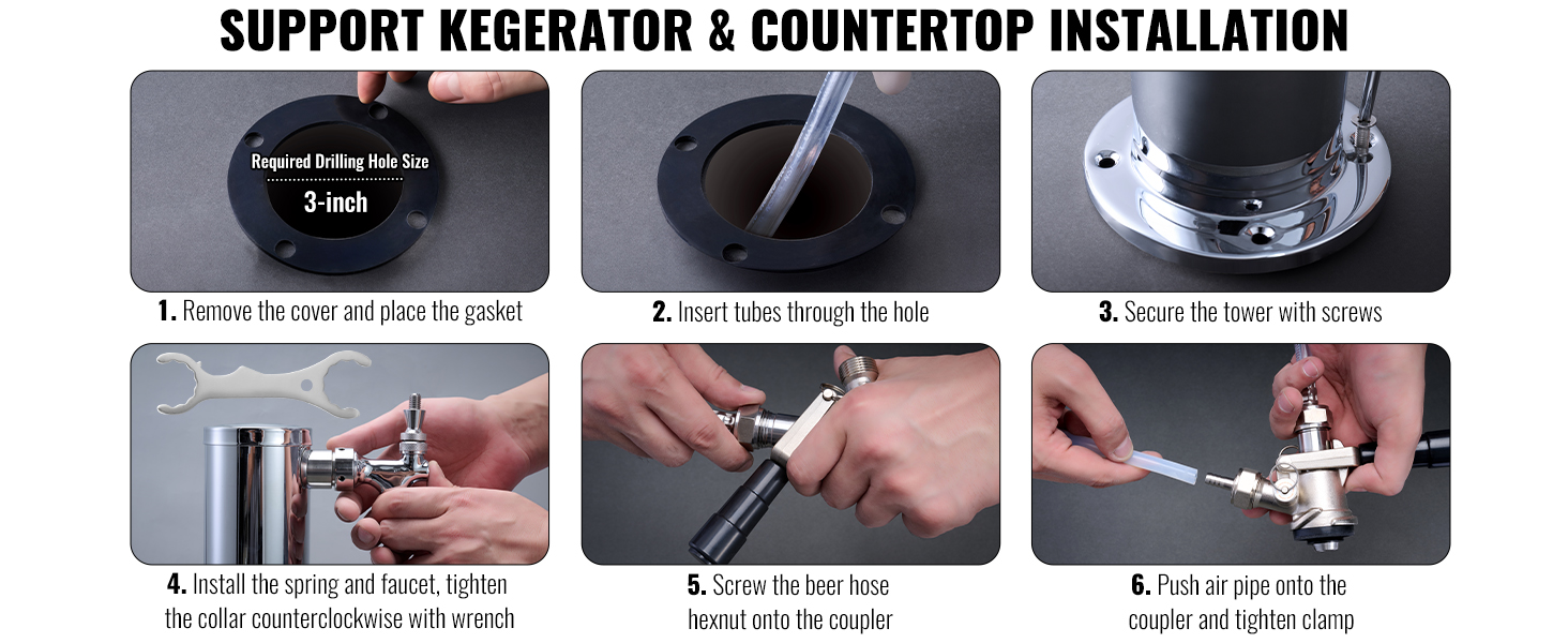 VEVOR Kegerator Tower Kit, Single Tap Beer Conversion Kit, Stainless ...