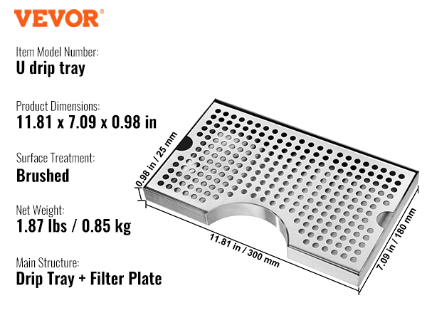 VEVOR Kegerator Beer Drip Tray, 304 Stainless Steel Keg Drip Trays with ...
