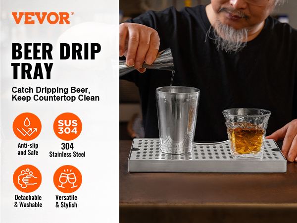 VEVOR Kegerator Beer Drip Tray, 304 Stainless Steel Keg Drip Trays with ...