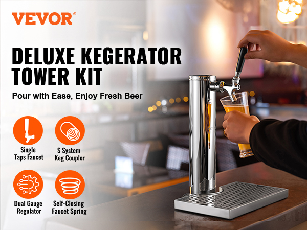 VEVOR Kegerator Tower Kit, Single Tap Beer Conversion Kit, Stainless ...