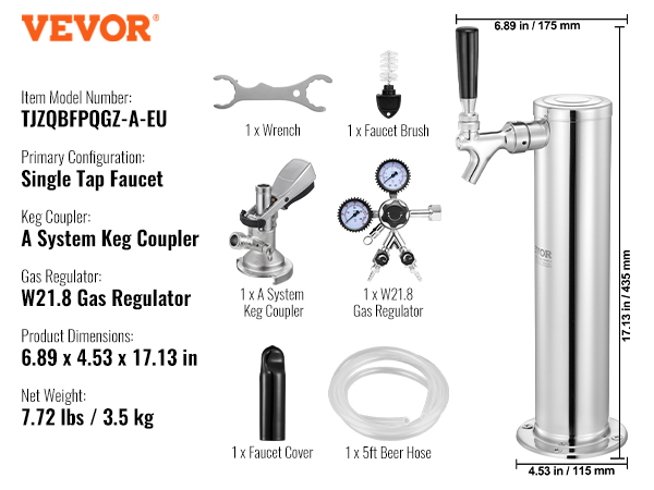 VEVOR Kegerator Tower Kit, Single Tap Beer Conversion Kit, Stainless ...