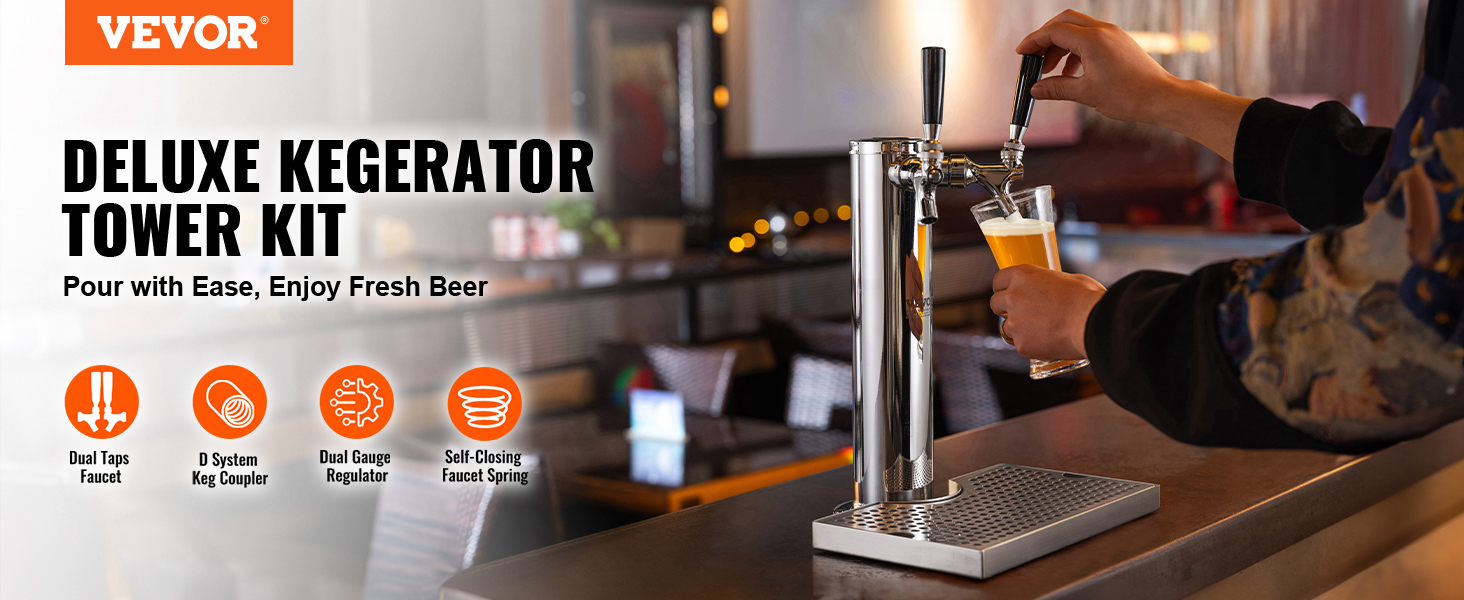 VEVOR Kegerator Tower Kit, Dual Taps Beer Conversion Kit, Stainless ...