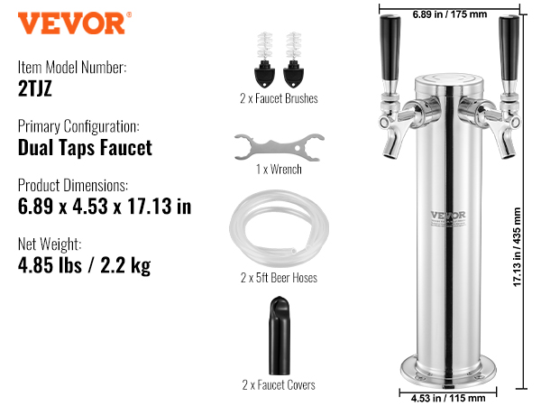 VEVOR Dual Taps Draft Beer Tower Dispenser, Stainless Steel Keg Beer ...