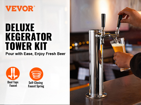 VEVOR Dual Taps Draft Beer Tower Dispenser, Stainless Steel Keg Beer ...
