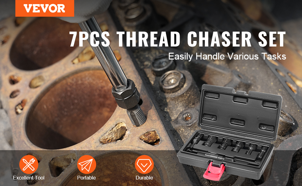 VEVOR 7PCS Thread Chaser Set Metric Thread Restorer Tool Automotive ...