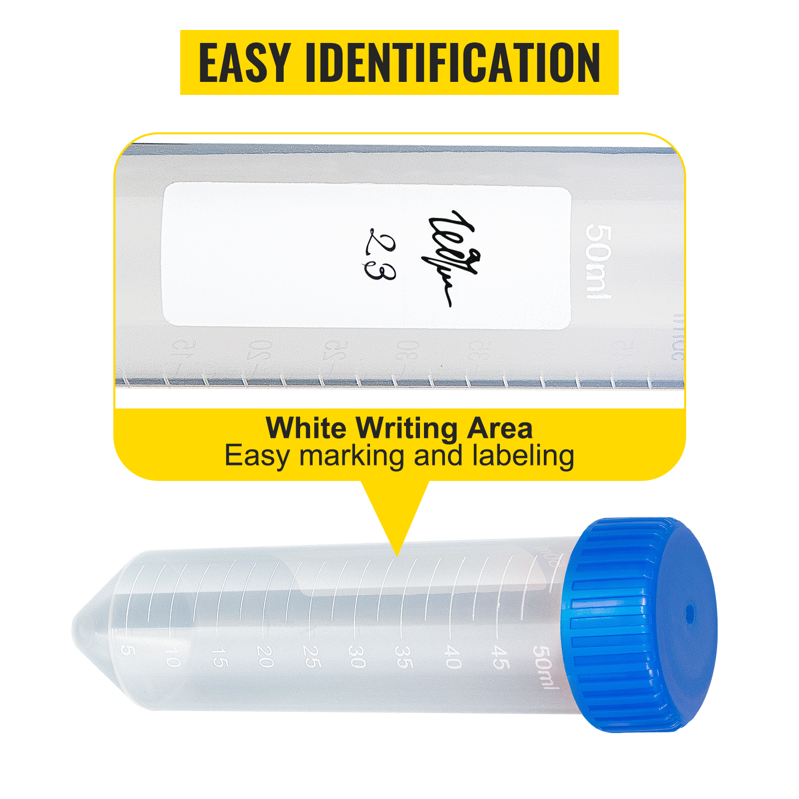 VEVOR Conical Plastic Centrifuge Test Tubes 50mL EO Sterilized w/ Rack ...