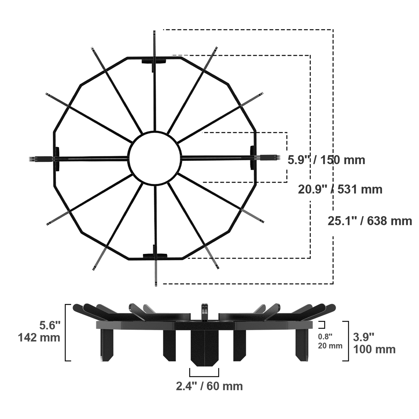 VEVOR Log Grate, 27 inch Heavy Duty Wheel Fire Grate with 6 Support ...