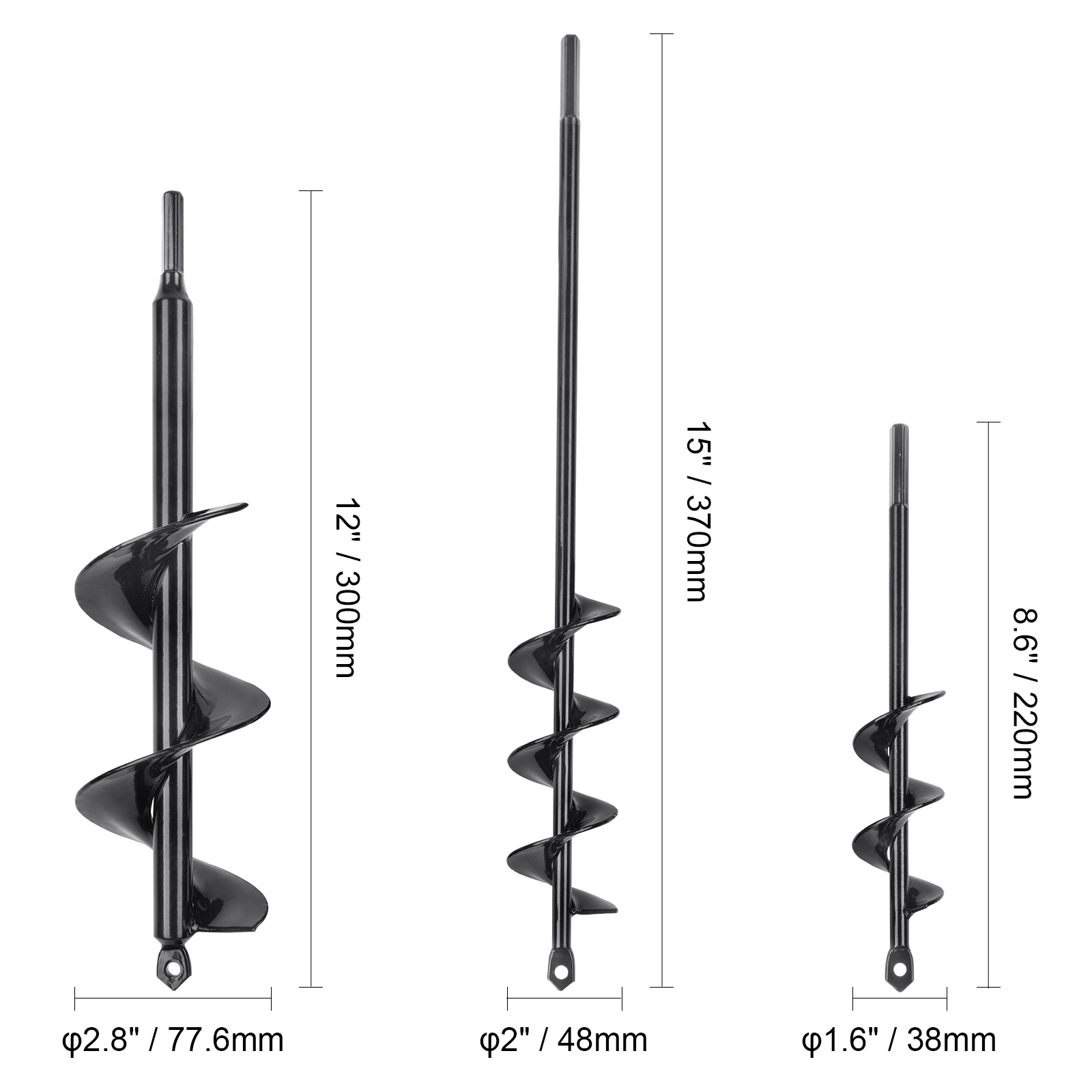 VEVOR Auger Drill Bits for Planting Set of 3, Garden Auger Drill Bit ...
