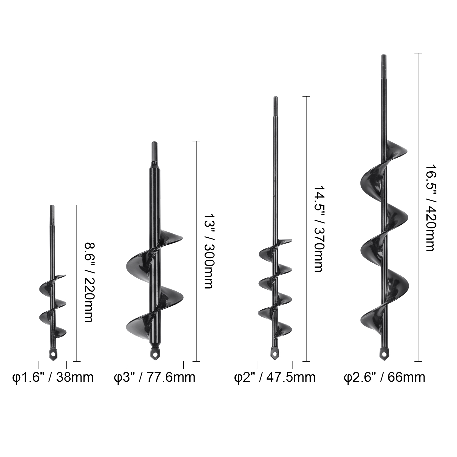 VEVOR Auger Drill Bits for Planting Set of 4, Garden Auger Drill Bit ...