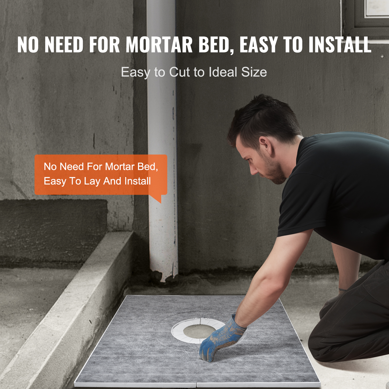 Uimoso Waterproofing Shower Curb Tray Kit 36"-48" x 60"-72" Central ...