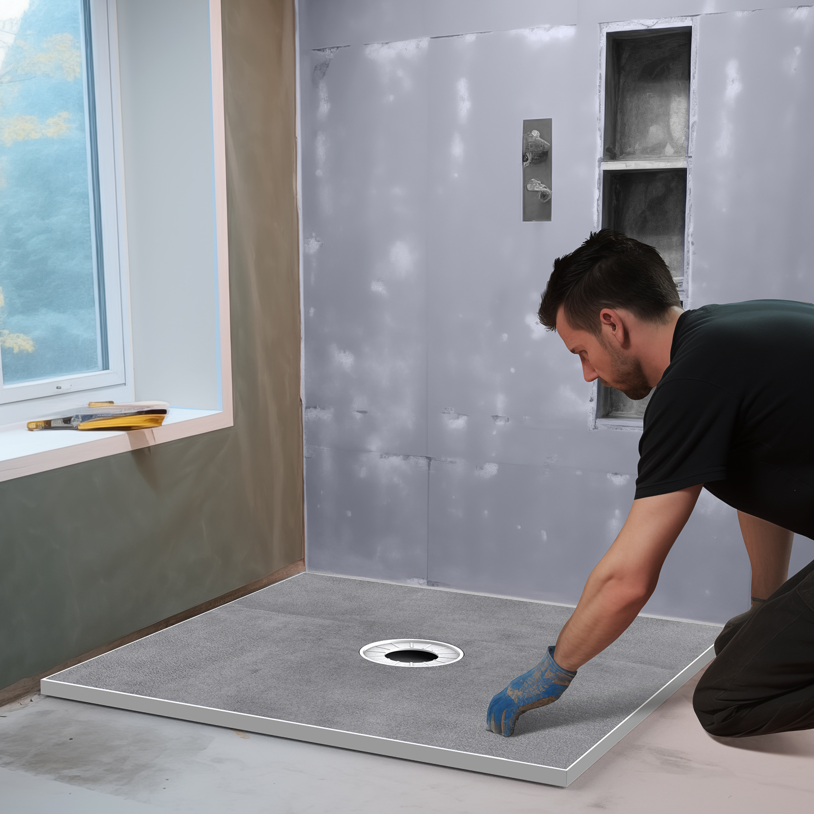 Uimoso Waterproofing Shower Curb Tray Kit 36"-48" x 60"-72" Central ...