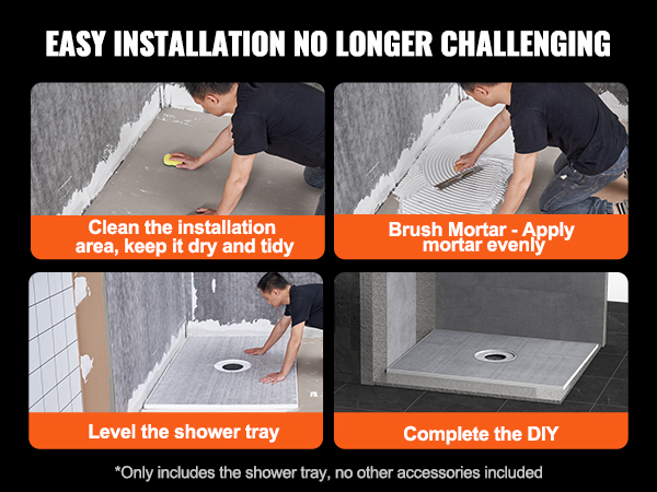 VEVOR Shower Curb Kit, 48"x72" Shower Pan Kit with 6.3" Central Drain ...