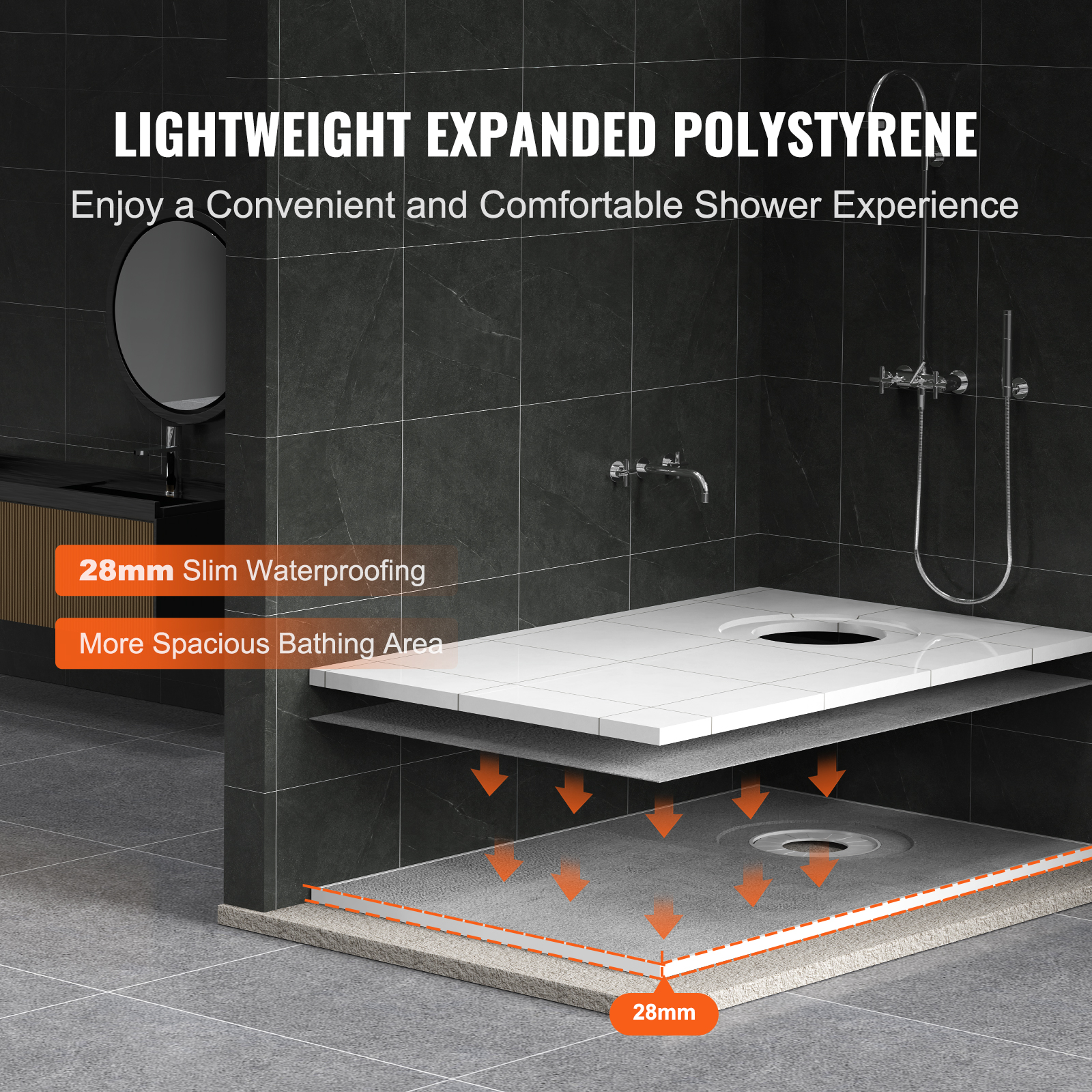 Uimoso Waterproofing Shower Curb Tray Kit 36"-48" x 60"-72" Central ...