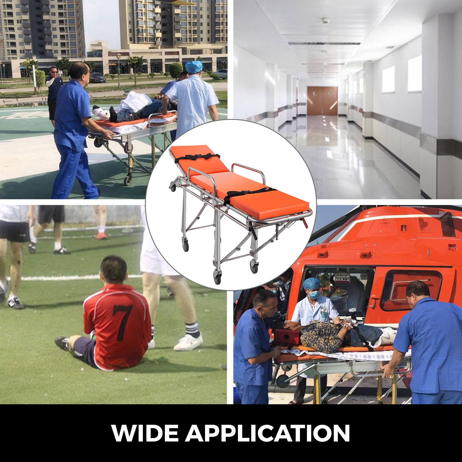 Emergency Medical Stretcher Ambulance Gurney Rotating Casters Automatic ...