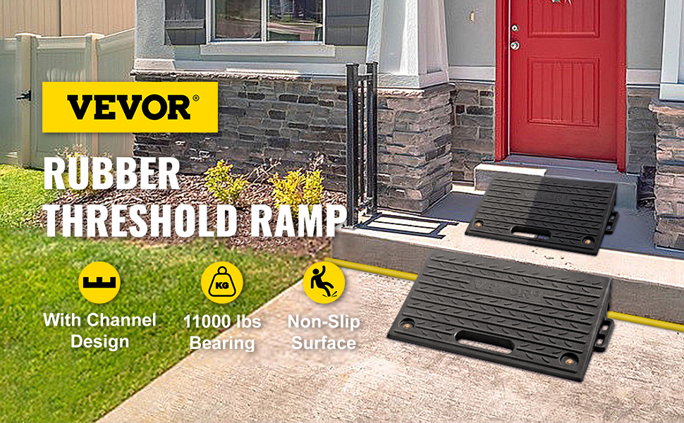 VEVOR Rubber Threshold Ramp, 2 Packs 1 Channel Doorway Ramp, 4" Rise ...