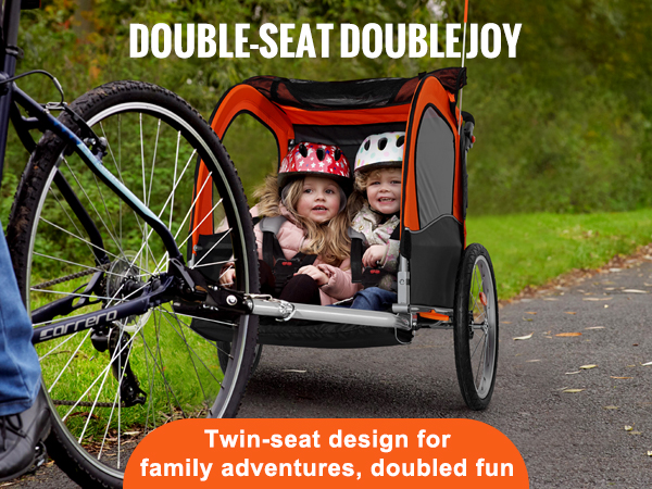 VEVOR Bike Trailer for Toddlers, Kids, Double Seat, 45 kg Load, 2-In-1 ...