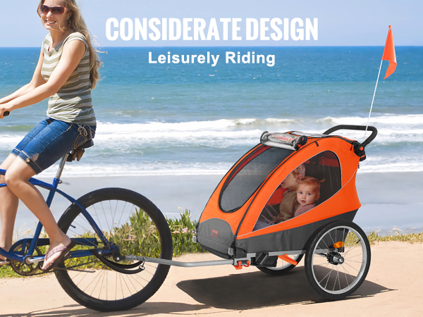 VEVOR Bike Trailer for Toddlers, Kids, Double Seat, 100 lbs Load, 2-In ...