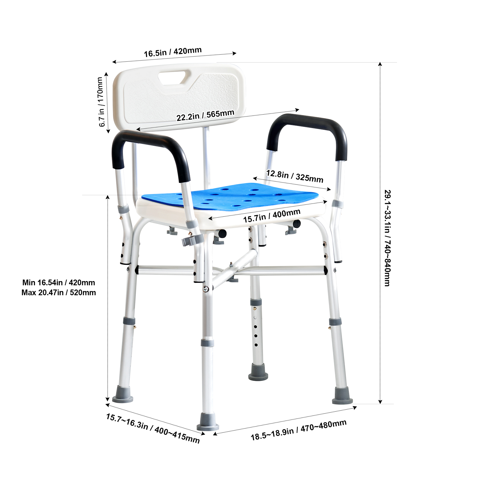 VEVOR Shower Chair Seat with Padded Armrests and Back, Shower Stool ...